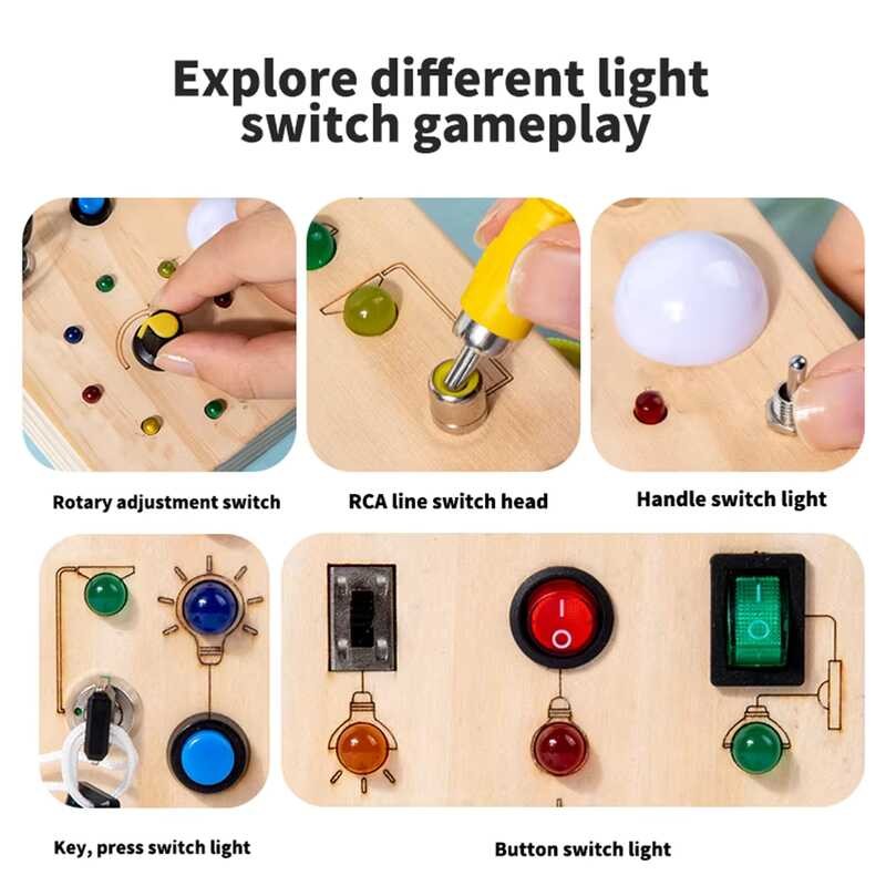 Busy Montessori Board Sensory Toys Wooden With LED Light Switch Control ...
