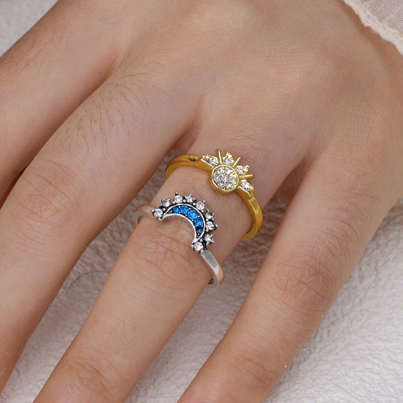 Fashion Plated Sparkling Celestial Sun Moon Star Ring For Women Elegant ...