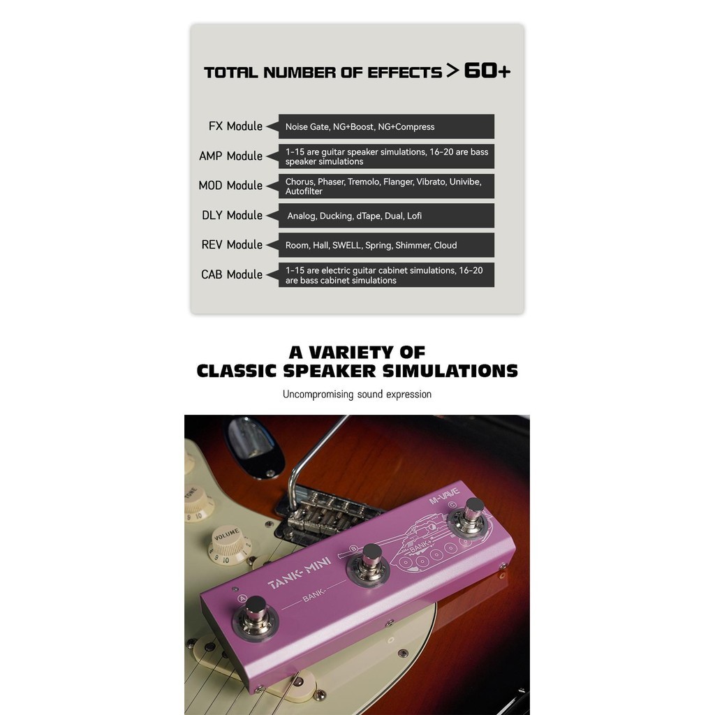 M-VAVE TANK MINI Electric Guitar/Bass Multi-Effects Pedal Supports Tone ...
