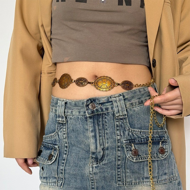 Body Waist Chain Fashion Vintage Bohemian Metal Circle Carved Belt ...