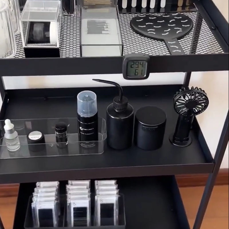 Multi-functional Eyelash Tool Storage Cart 3-tier Plastic Rolling Utility Carts with Handle ...