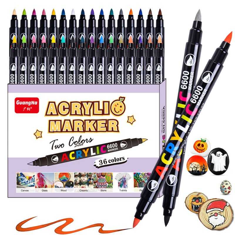 GuangNa Acrylic Markers Dual Brush Dual Color Paint Pen 36/60/84 Colors ...
