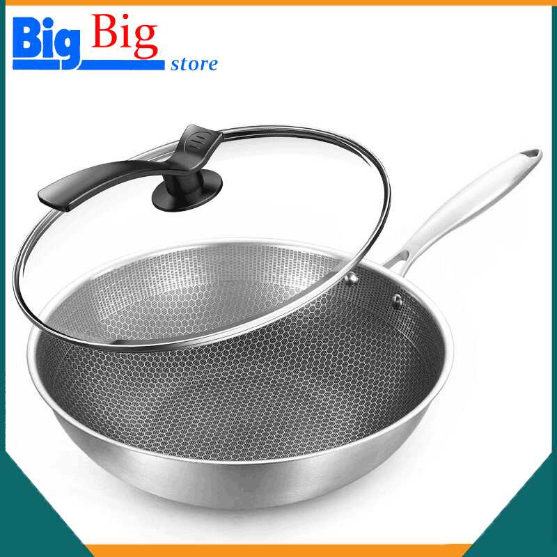 32cm Frying Pan Stainless Steel Wok Nonstick Pan Fried Steak Pot ...