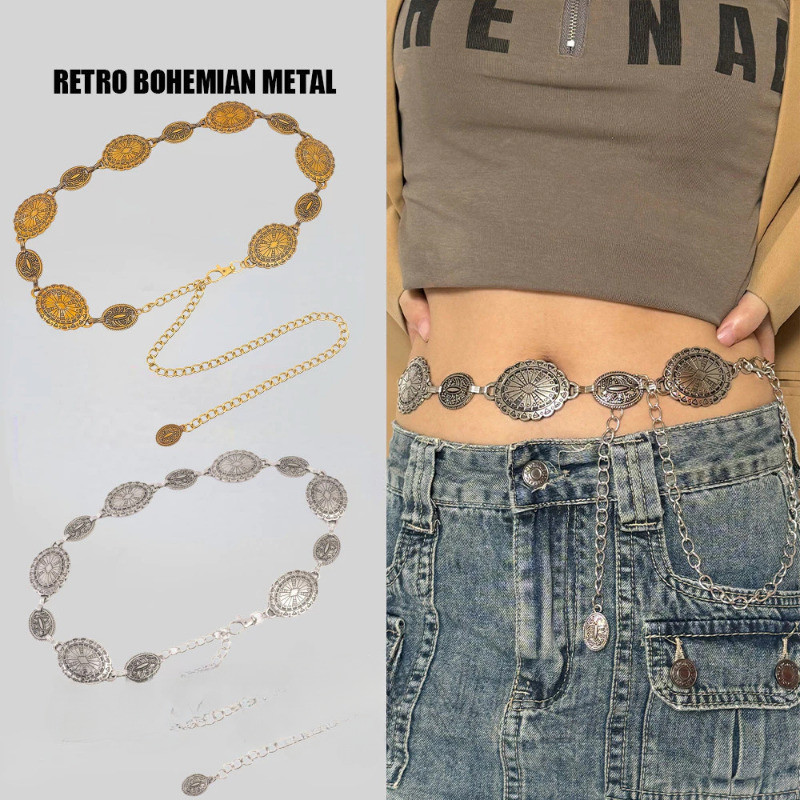 Body Waist Chain Fashion Vintage Bohemian Metal Circle Carved Belt ...