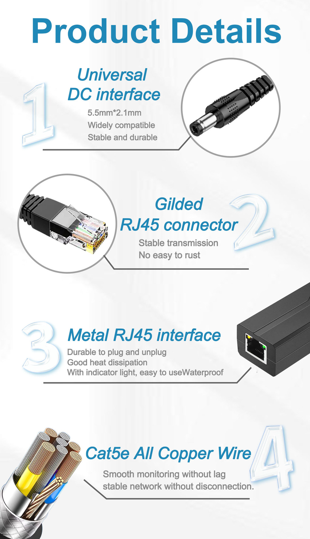 24V to 12V POE Splitter Adapter Active DC Adaptive Separator Cable ...