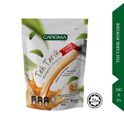 CAROMA Teh Tarik Instant Milk Tea Less Sweet 3 in 1 20g x 8 Sachets ...