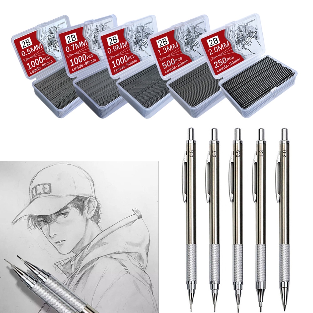 250/500/1000 PCS/box Large Capacity Pencil Lead Student 0.5 0.7 0.9 1.3 ...