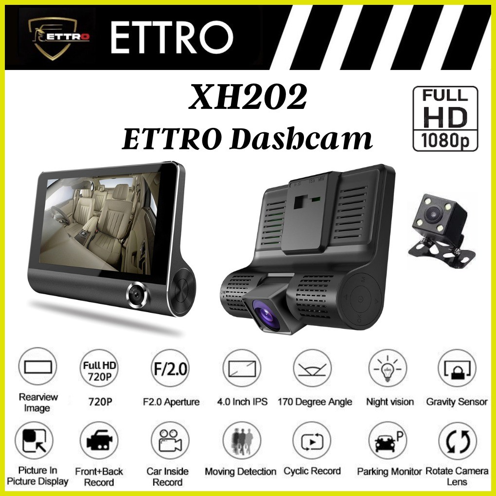 ETTRO XH202 3in1 Dash Cam Car Camera DVR HD 1080P Wide Angle Cycle ...