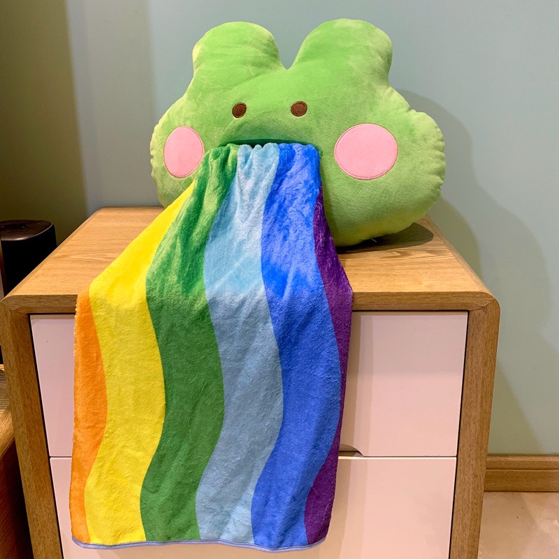 Rainbow Frog Vomiting Nap Pillow Blanket Cartoon Animal Plush Toy Pp ...