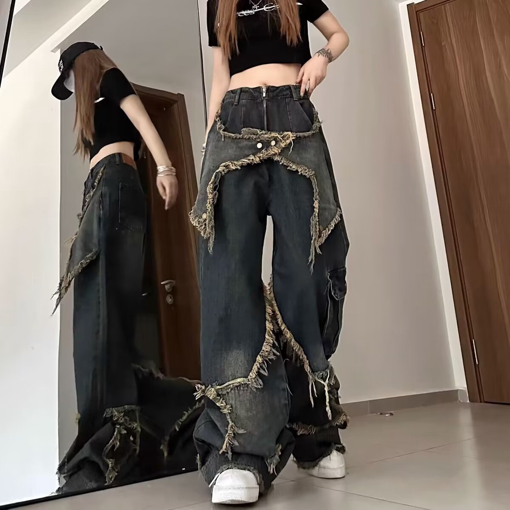 Street Hip Hop Pattern Retro Jeans Women Fashion Trend High Street ...