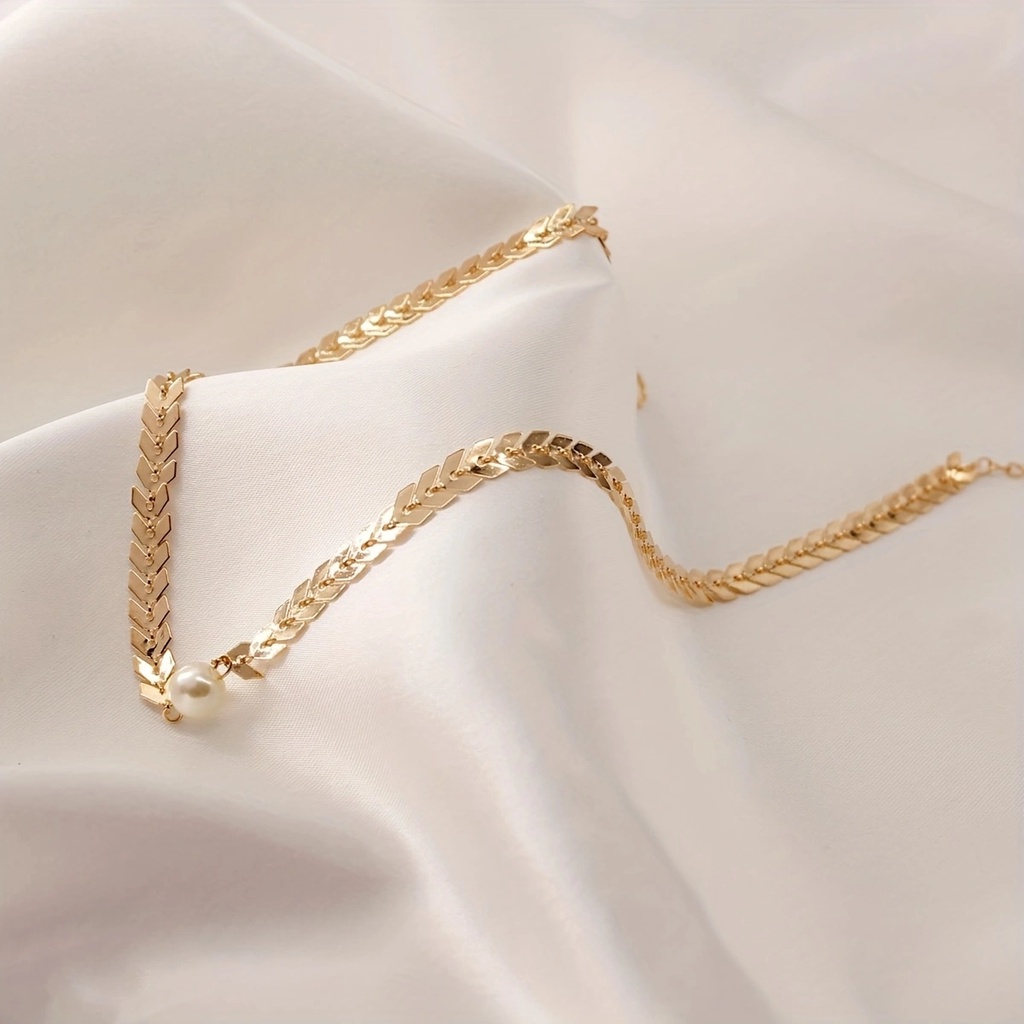 Personality Trendy Pearl Leaf Necklace Collarbone Chain Necklace Net ...