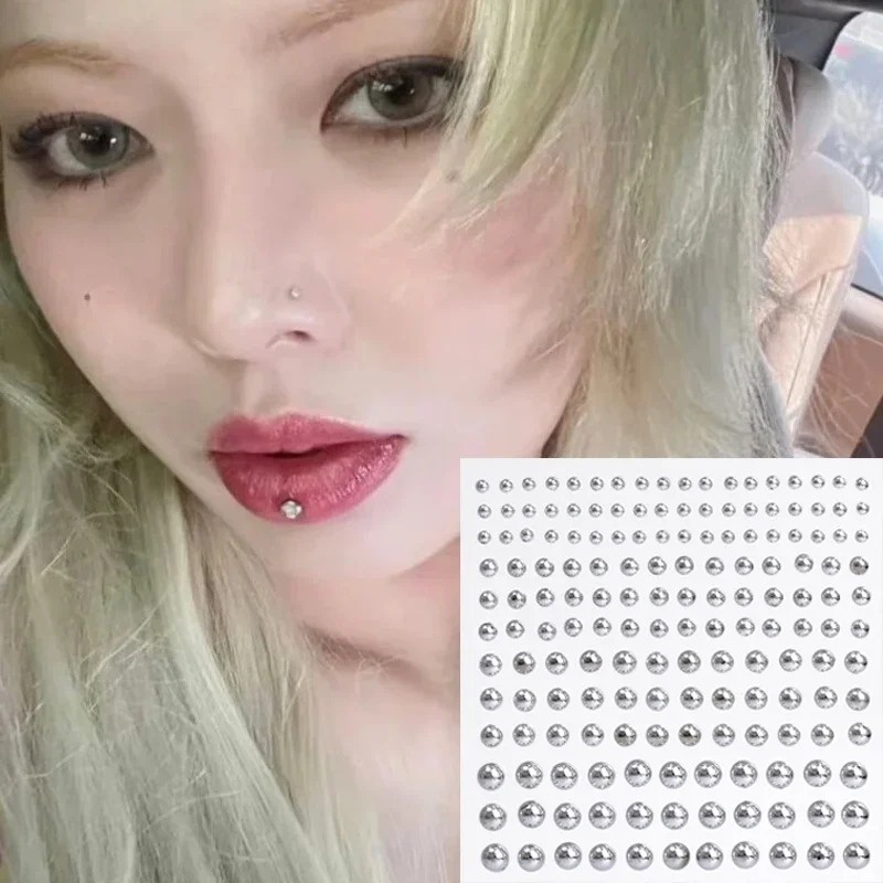 Sliver Diamond Nose Stud Lip Stud Sticker / Self Adhesive Rhinestones ...