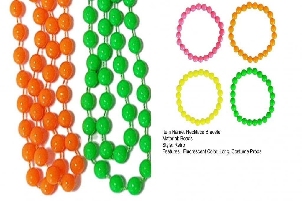 angeyong Neon Faux Pearl Necklace Retro Neon Bracelet Neon 80s Costume ...