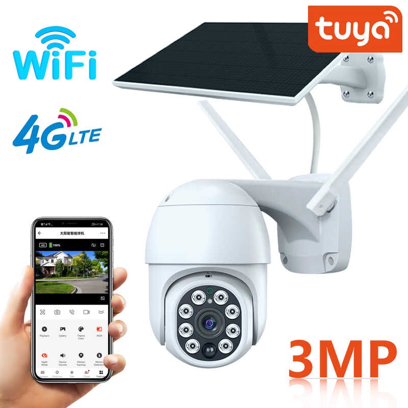 Tuya Smart 3Mp PTZ Solar IP PIR Human Detect Wifi/4G SIM Card Wireless ...