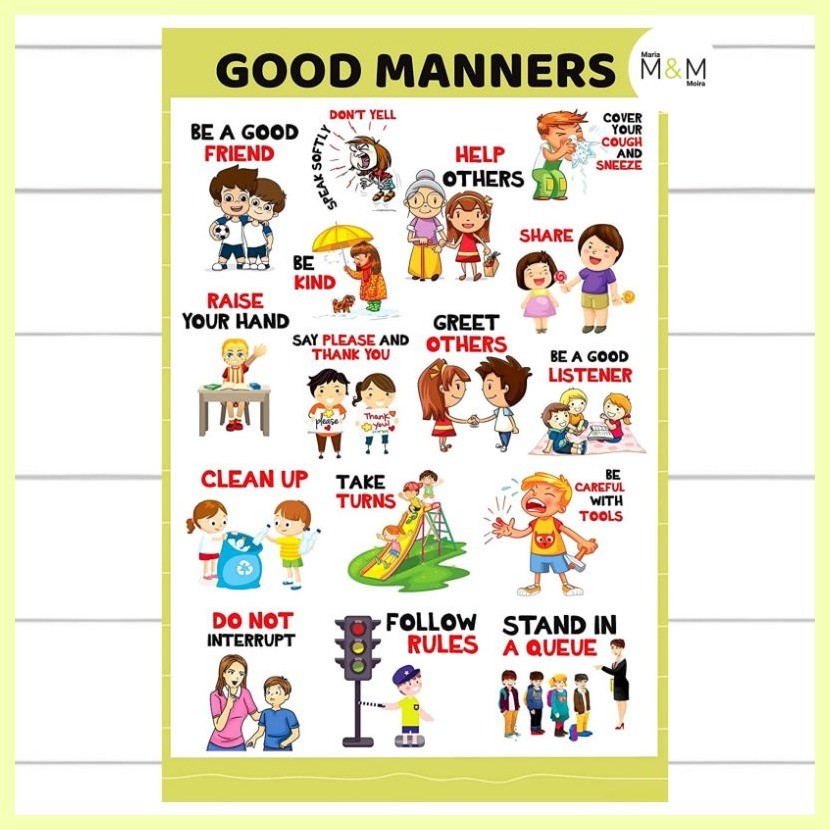 ⊿ GOOD MANNERS Wall Chart | A4 Size Laminated Educational Wall Chart ...