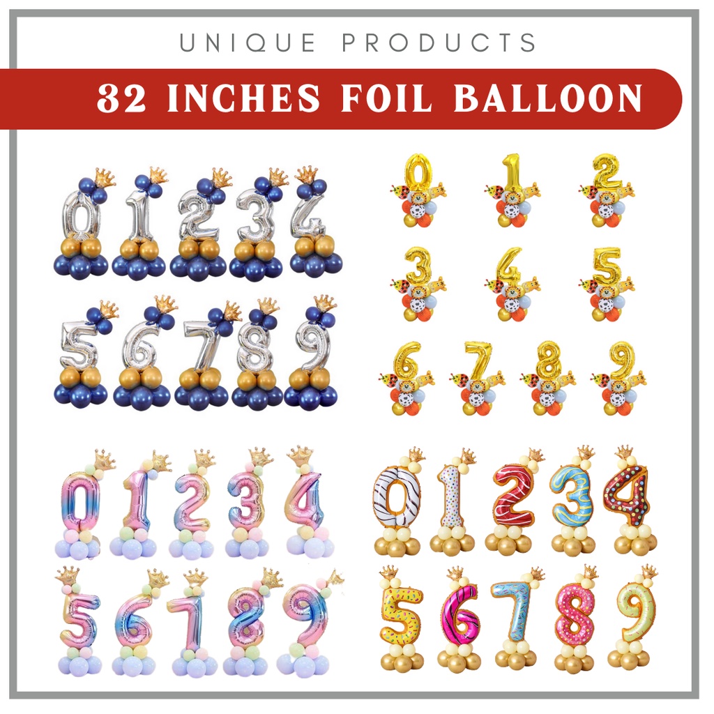 32 Inch Rainbow Colorful Standing Numbering Balloon Number Age Balloon ...