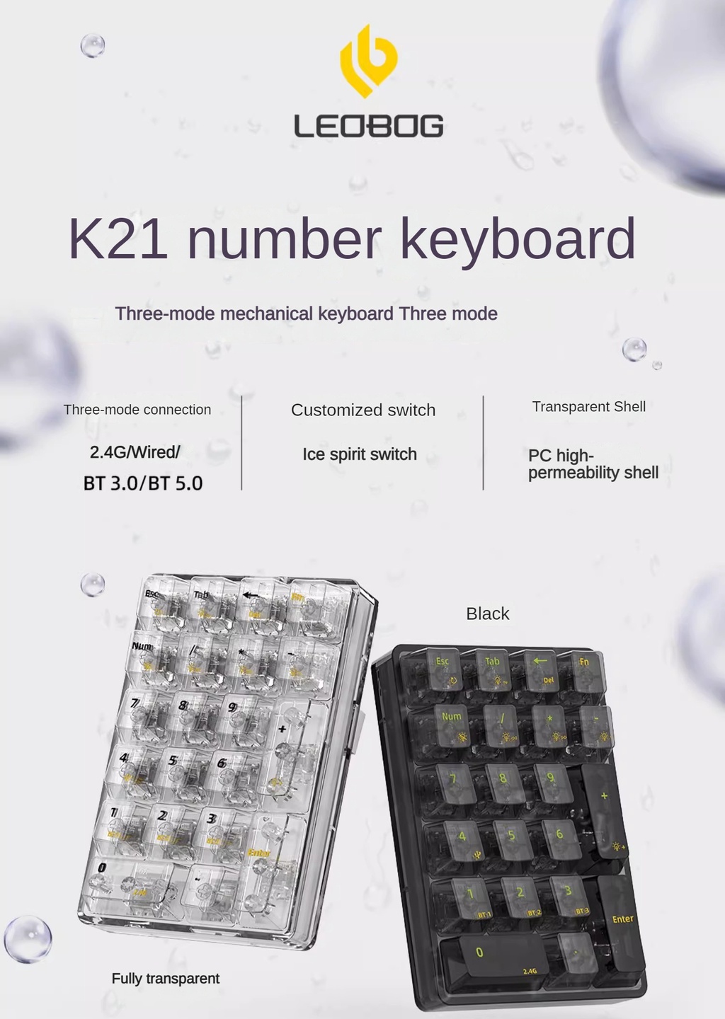 LEOBOG K21 Wireless Three-mode External Number Keyboard Mechanical ...