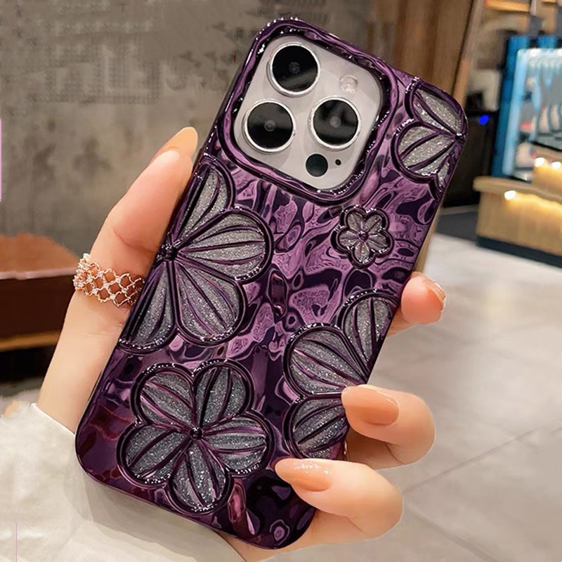 Hollow out Flower Pink Glitter Shiny iPhone Case For iPhone 15 Pro Max ...