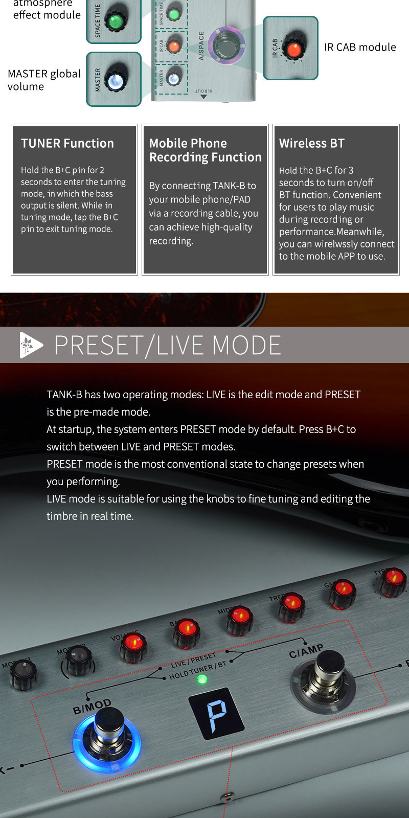 M-VAVE Tank-B V2 BASS Multi-Effects Pedal Rechargeable 36 Presets 9 ...