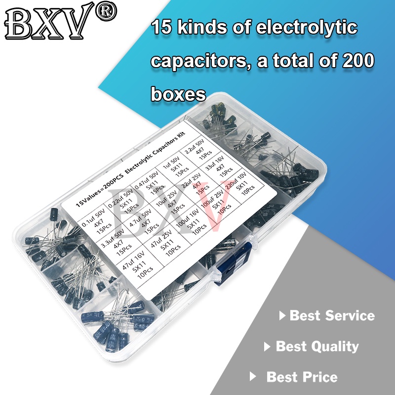 200PCS/Set 15Kinds Electrolytic Capacitor Organization Storage 0.1 ...