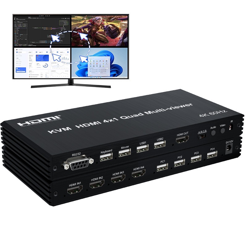4 Port HDMI Multi viewer KVM Switch 4K 60Hz Multivisor HDMI KVM Quad ...