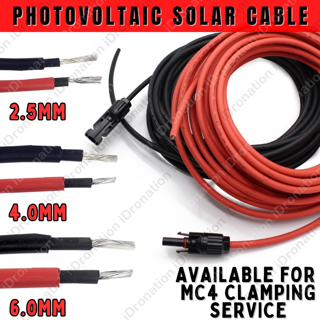 2.5mm2 4mm2 6mm2 Solar Cable DC Wire Red Black PV Photovoltaic Wire ...