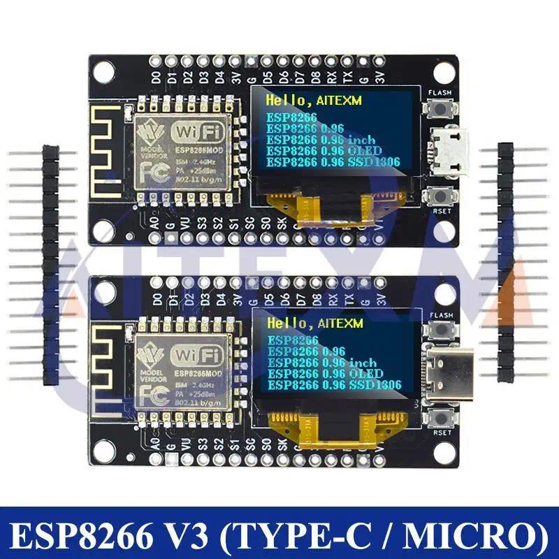 NodeMCU ESP8266 V3 Development Board With 0.96 Inch OLED Display CH340 ESP-12F Module TYPE-C USB ...