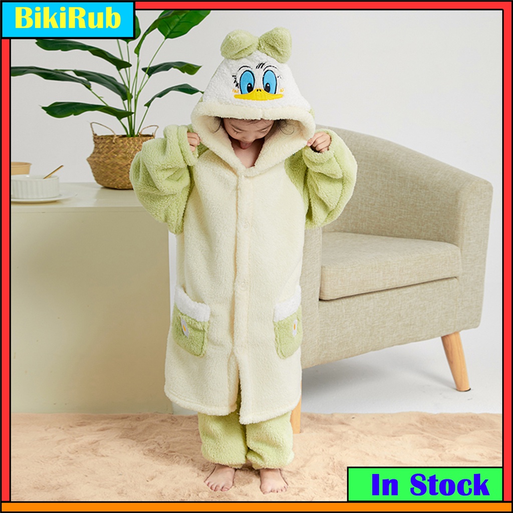 New Kigurumi Green Duck Cartoon Robe Set Kids Flannel Pajamas Children ...