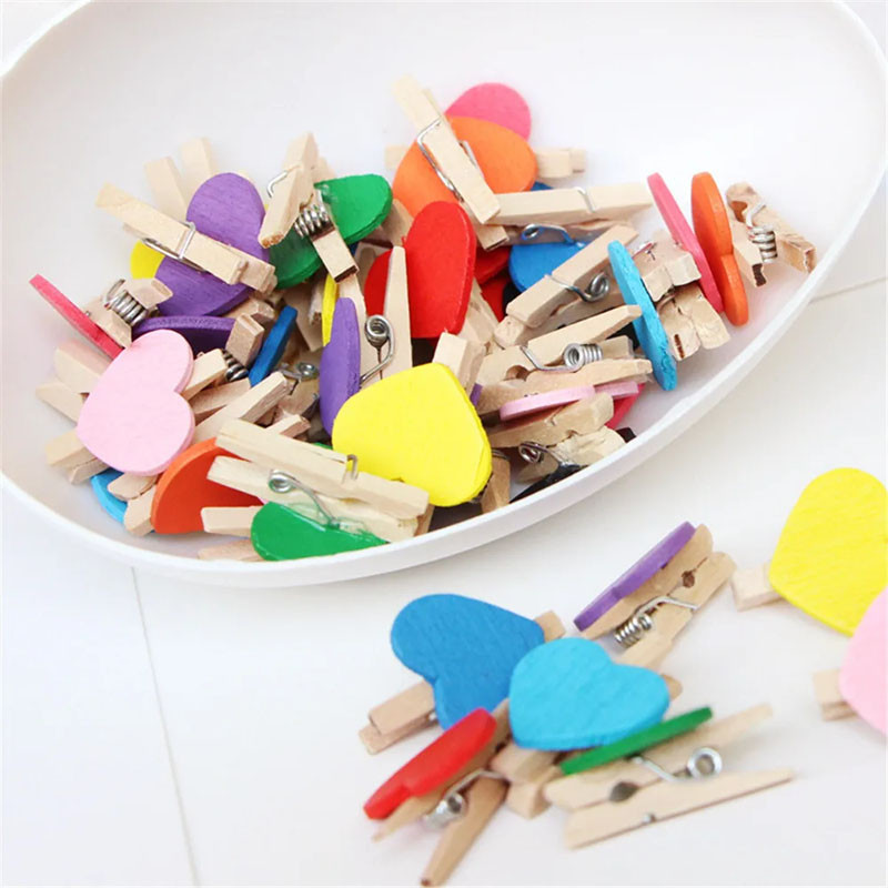 50pcs/lot Red Heart Love Wooden Clothes Photo Paper Peg Pin Mini ...