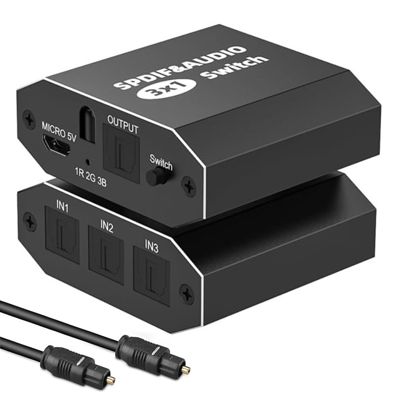 SPDIF Toslink Switcher 3 in 1 out Digital Optical Audio Amplifier ...
