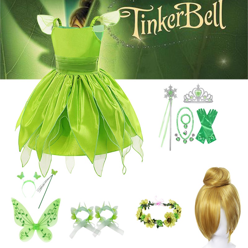 Green Flower Fairy Tinker Bell Costume Polyester Fiber Fabric Ideal For ...
