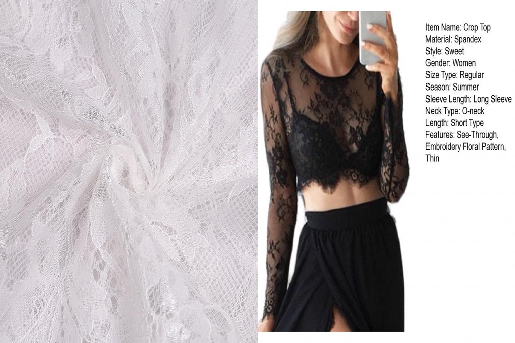 DPA* Lace Blouse Soft O-Neck See-Through Mesh Yarn Pullover Top Trendy ...