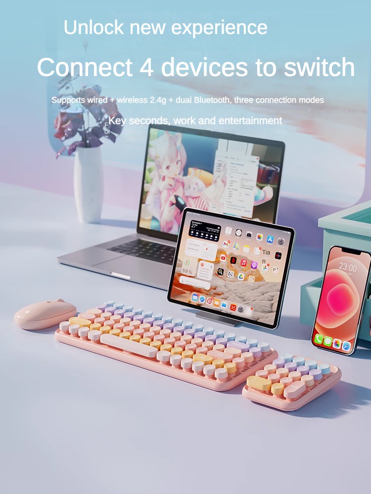 BOW Three-mode Wireless Bluetooth numeric keypad Mouse Gradient Pink ...