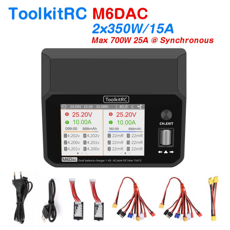 Toolkitrc M6dac Dual Channel Smart Lipo Battery Charger Discharger AC 200W DC 350Wx2 15A Para Sa ...