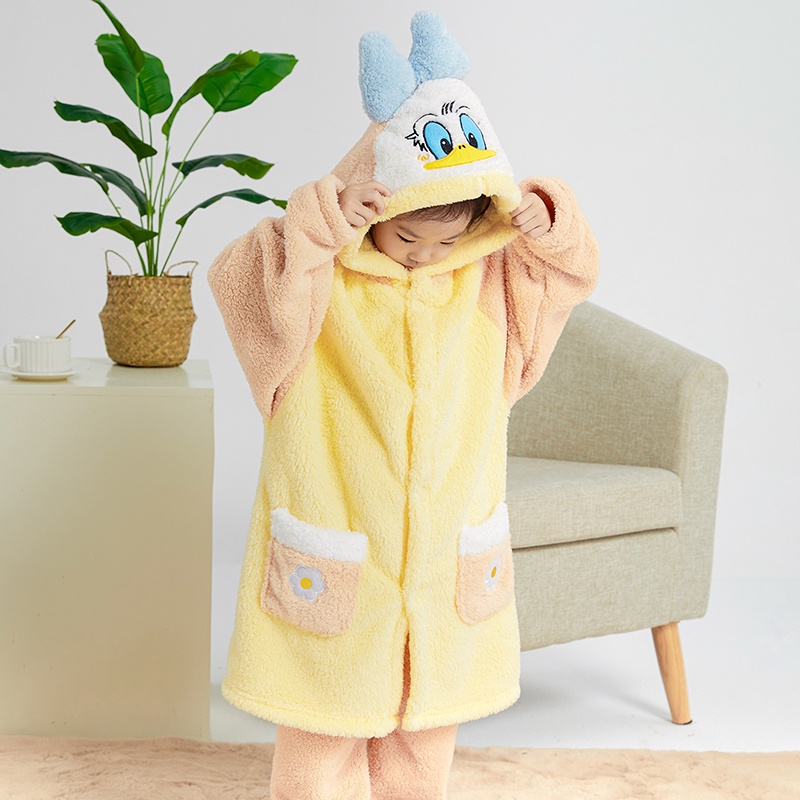 2024 Winter Kids Animal Yellow Duck Pajamas Set Girls Boys Robe Set ...