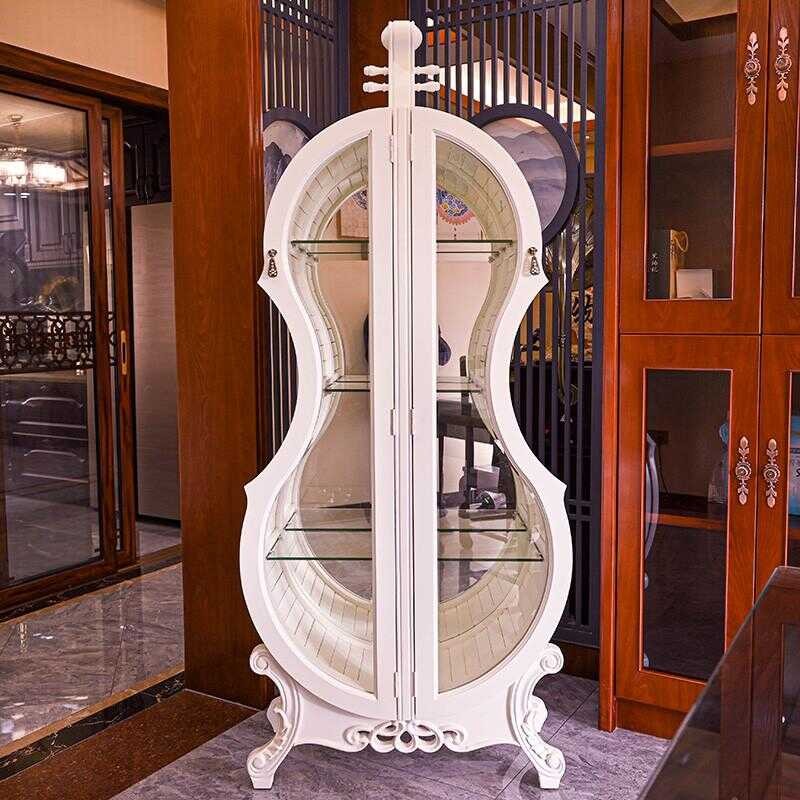 Violin wine solid wood carved glass, double door living room display ...