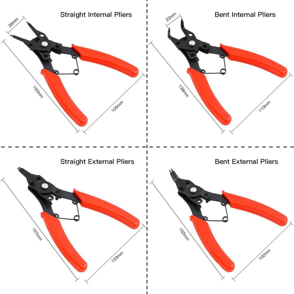 4pcs/set Circlip Pliers Internal External Curved Snap Ring Pliers ...