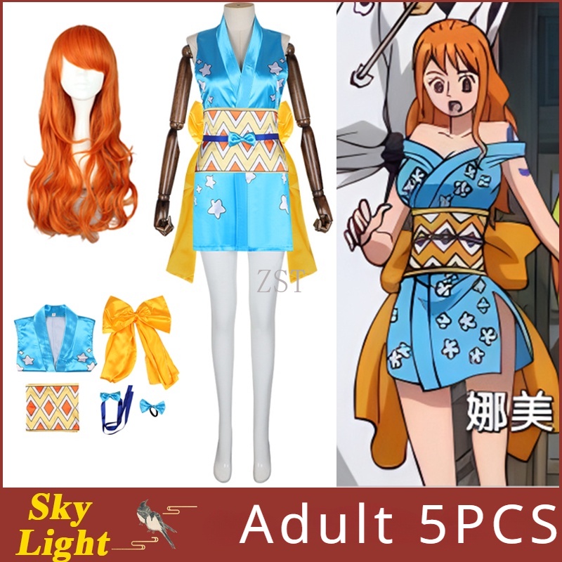 ♤One Piece Nami Cos Clothing Short Pajamas Sexy Printed Kimono Nami ...