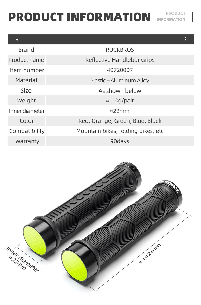 ROCKBROS Reflective Bicycle Handle Grip Shockproof Comfortable Mountain ...