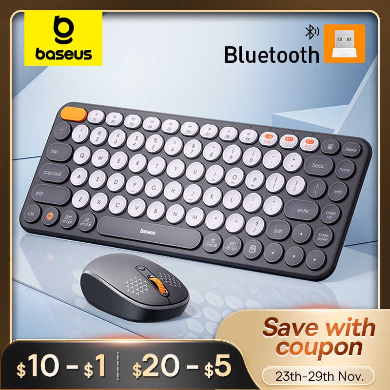 Baseus Bluetooth Wireless Computer Keyboard and Mouse Combo with 2.4GHz ...