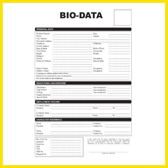 Biodata paper form / Application Paper / Resumer (100'S and 200's ...
