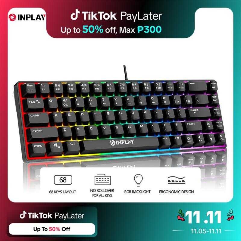 Inplay 68/85 Key RGB Membrane Keyboard Rainbow Light Waterproof Smooth ...