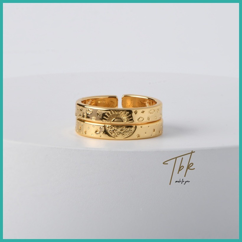 TBK Araw At Buwan Rings 18K Gold Sun and Moon Lover Wedding Couple Ring ...