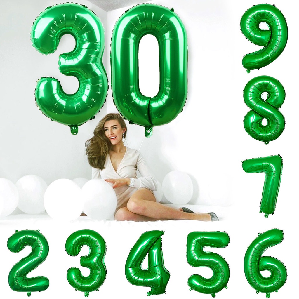 32inch Green Number Balloon Big Aluminum Foil Balloon Digtal Mylar ...