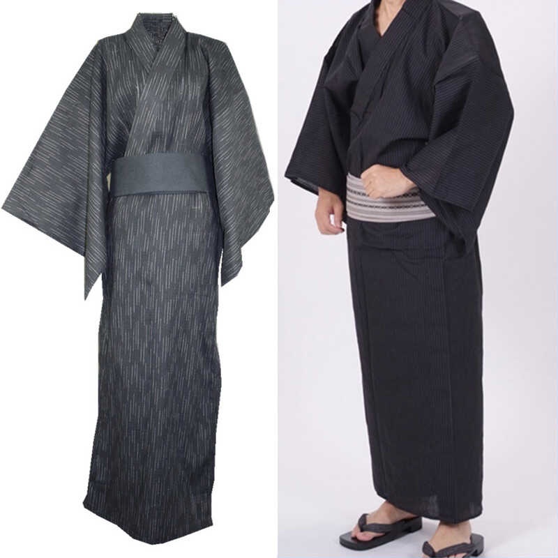 Traditional Japanese Male Kimono Men's Robe Yukata 100% Cotton Men's Bath Robe Kimono Sleepwear ...