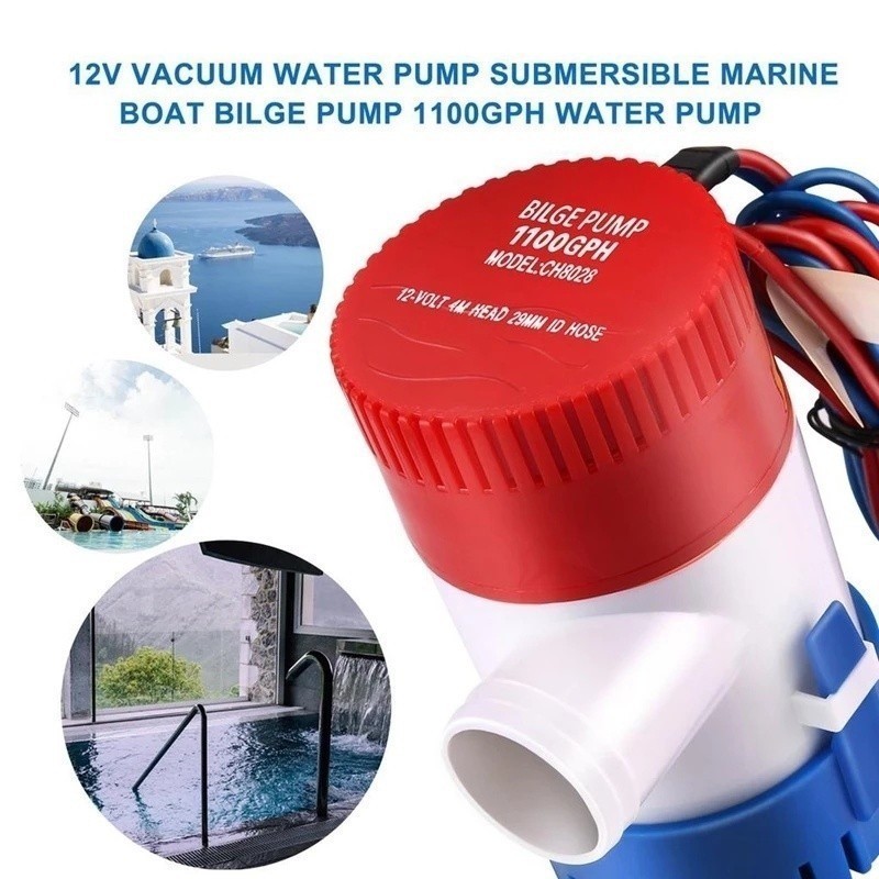 1100GPH 12V Electric Marine Submersible Water Pump with Switch for Boat ...