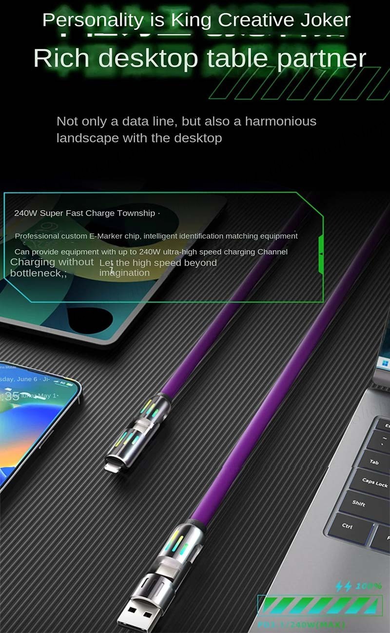 240W Super Fast Charging Data Cable Dual Type C Phone Charging Cable ...