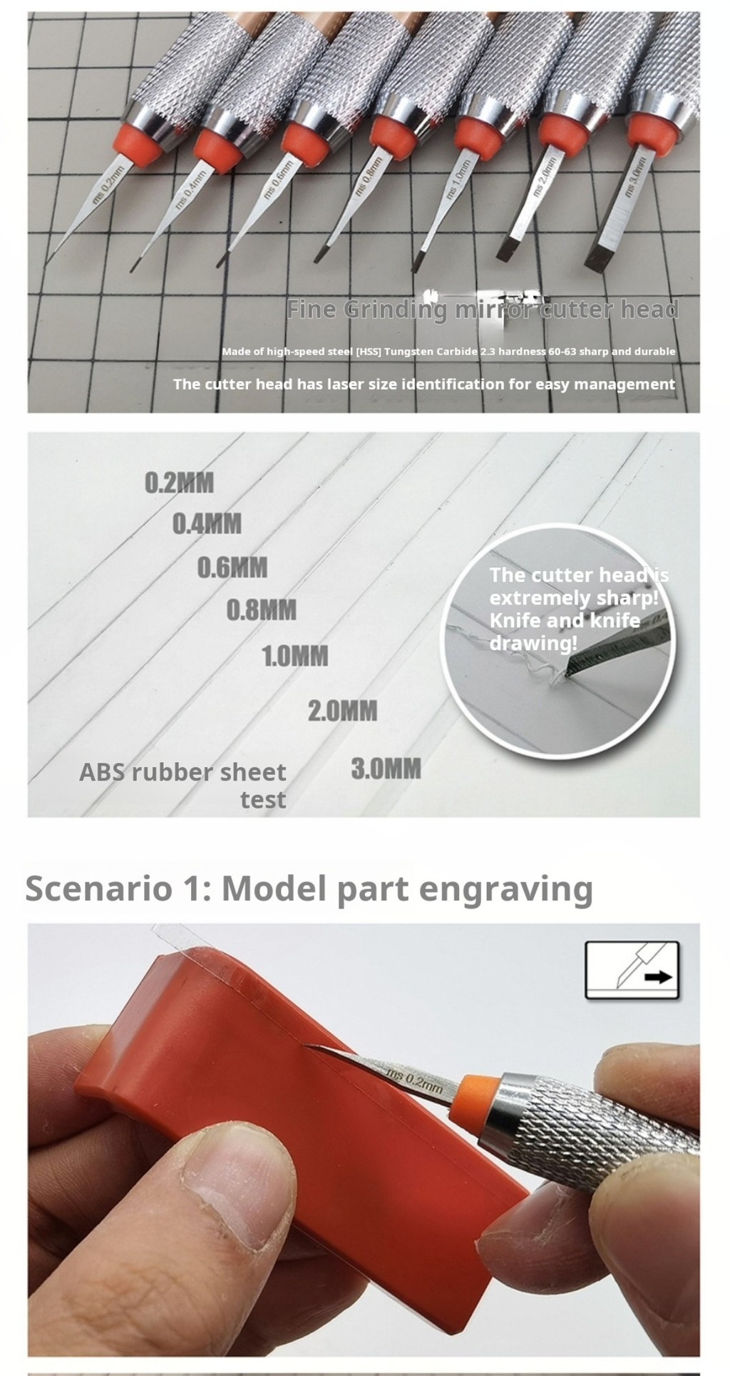 0.15mm 3mm High Quality Model Metal Engraving Knife Push knife MOSHI MS048 for Gundam Gunpla GK ...