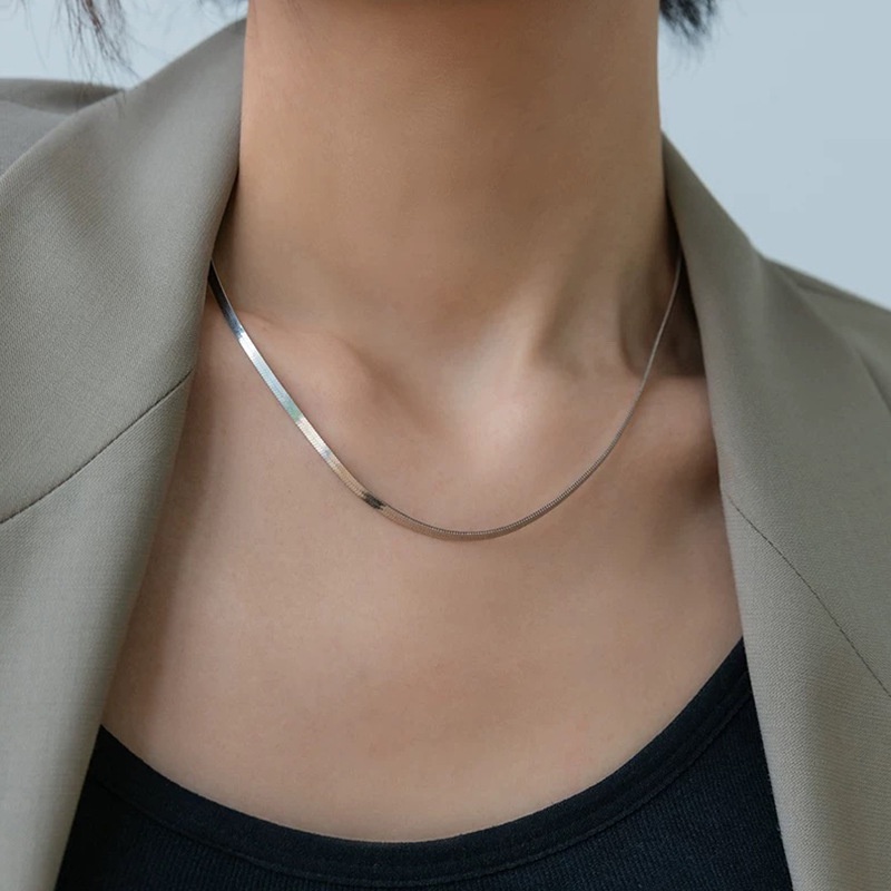 Minimalist Titanium Snake Necklace - Flat Chain Jewelry for Women ...