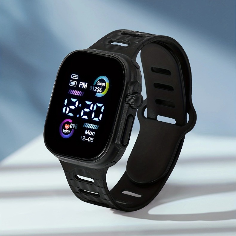 New LED electronic watch with square screen, dual color circle ...